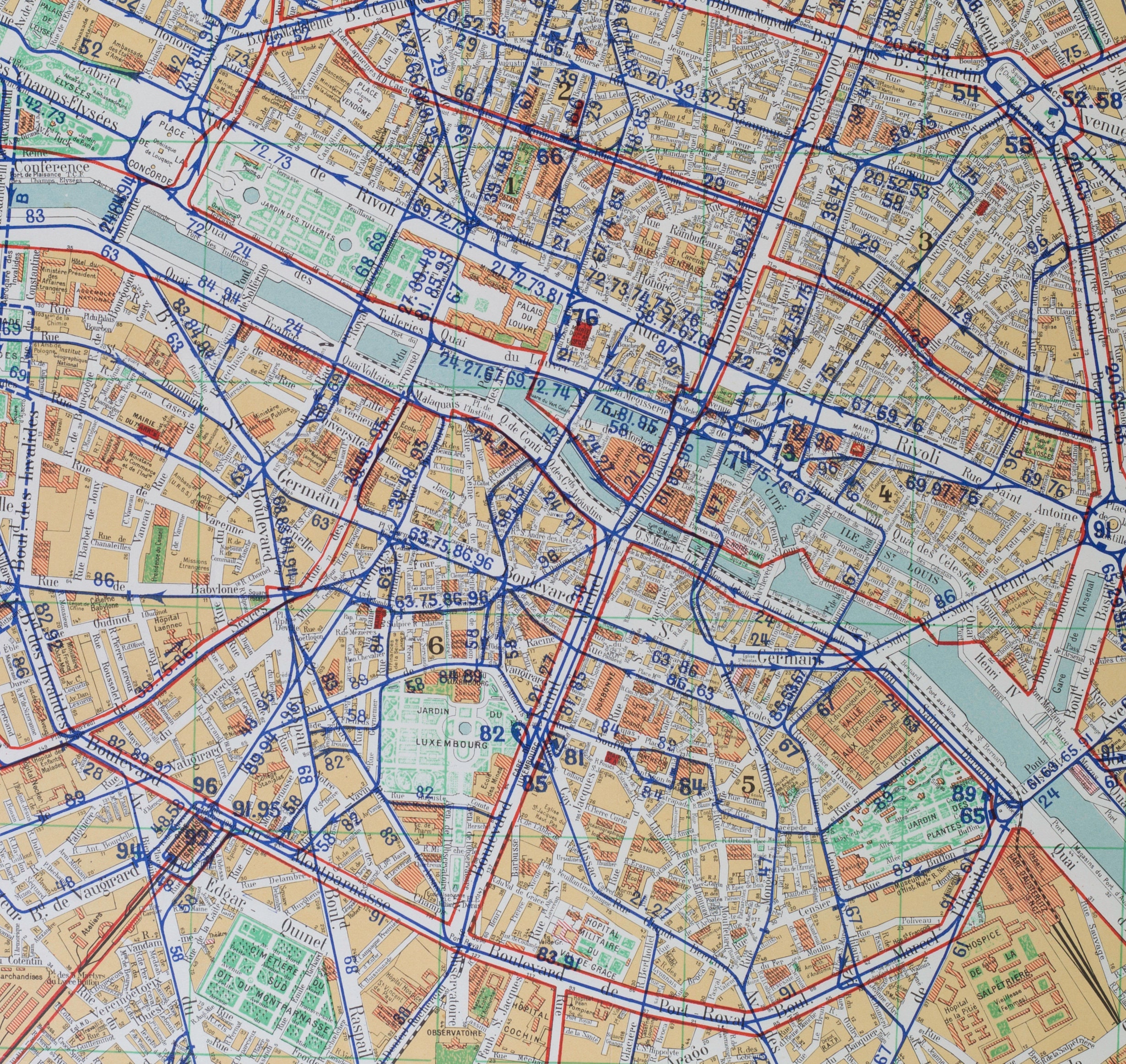 Paris Bus Stop Map With Numbered Lines 1953 Tarride - Etsy