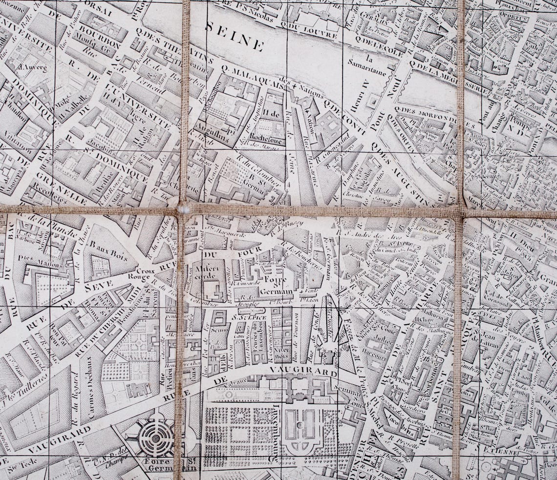 Large French Map of Paris Plan Routier De La Ville Et Faubourg 1785 ...
