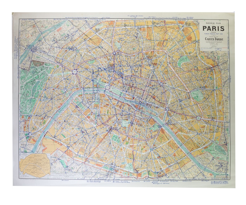 Paris Bus Stop Map With Numbered Lines 1953 Tarride - Etsy