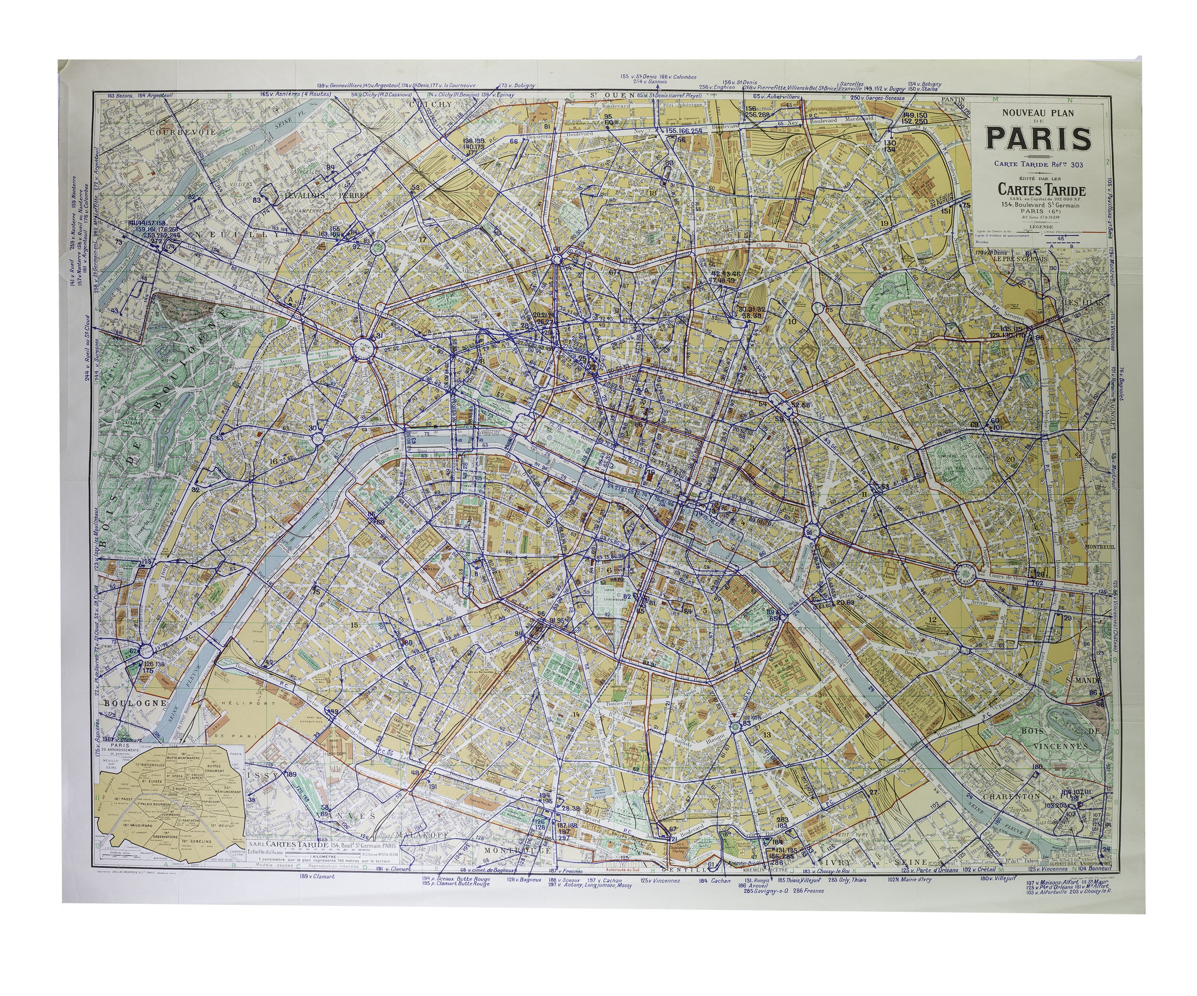 Paris Bus Stop Map With Numbered Lines 1953 Tarride - Etsy