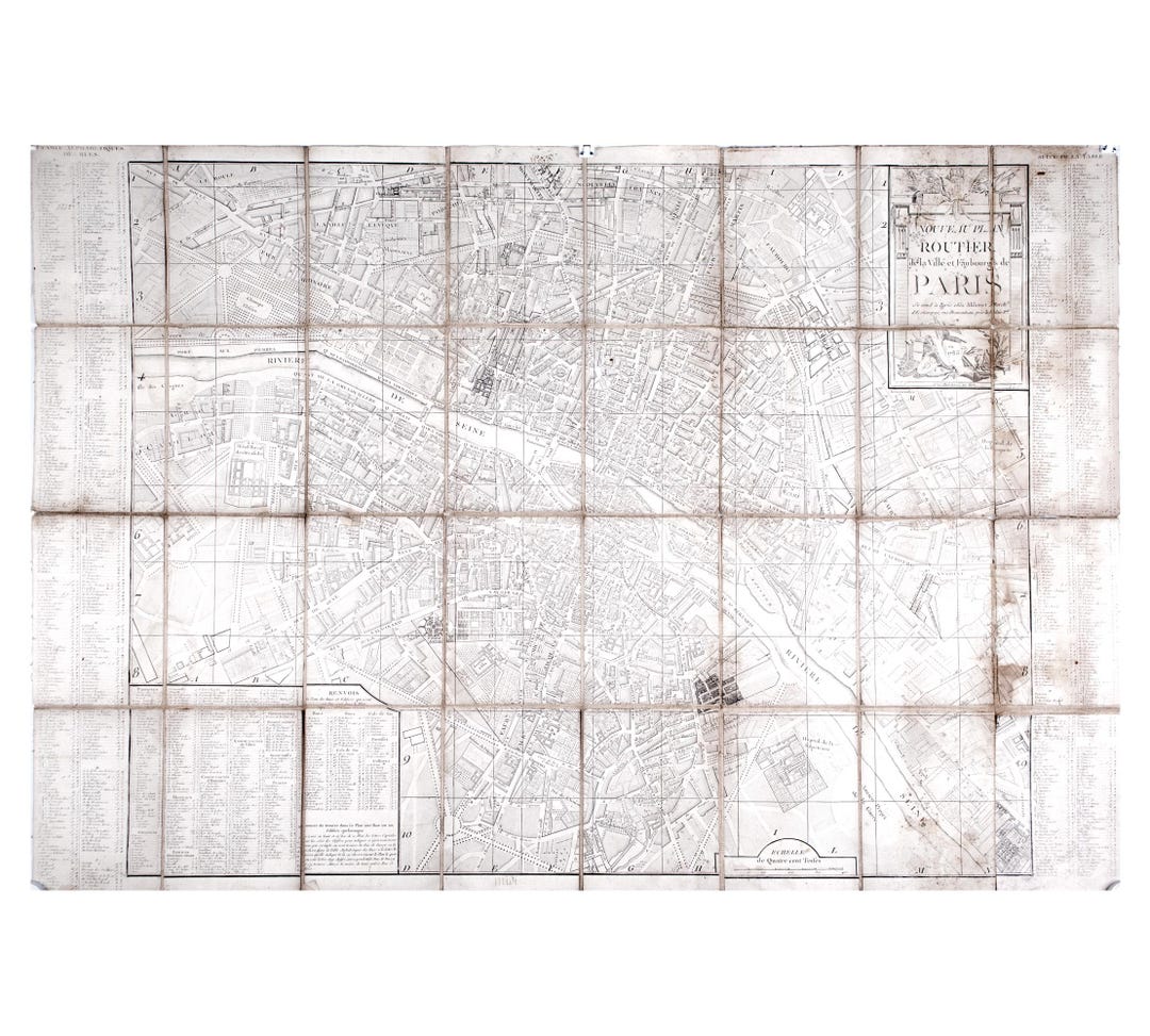 Large French Map of Paris Plan Routier De La Ville Et Faubourg 1785 ...
