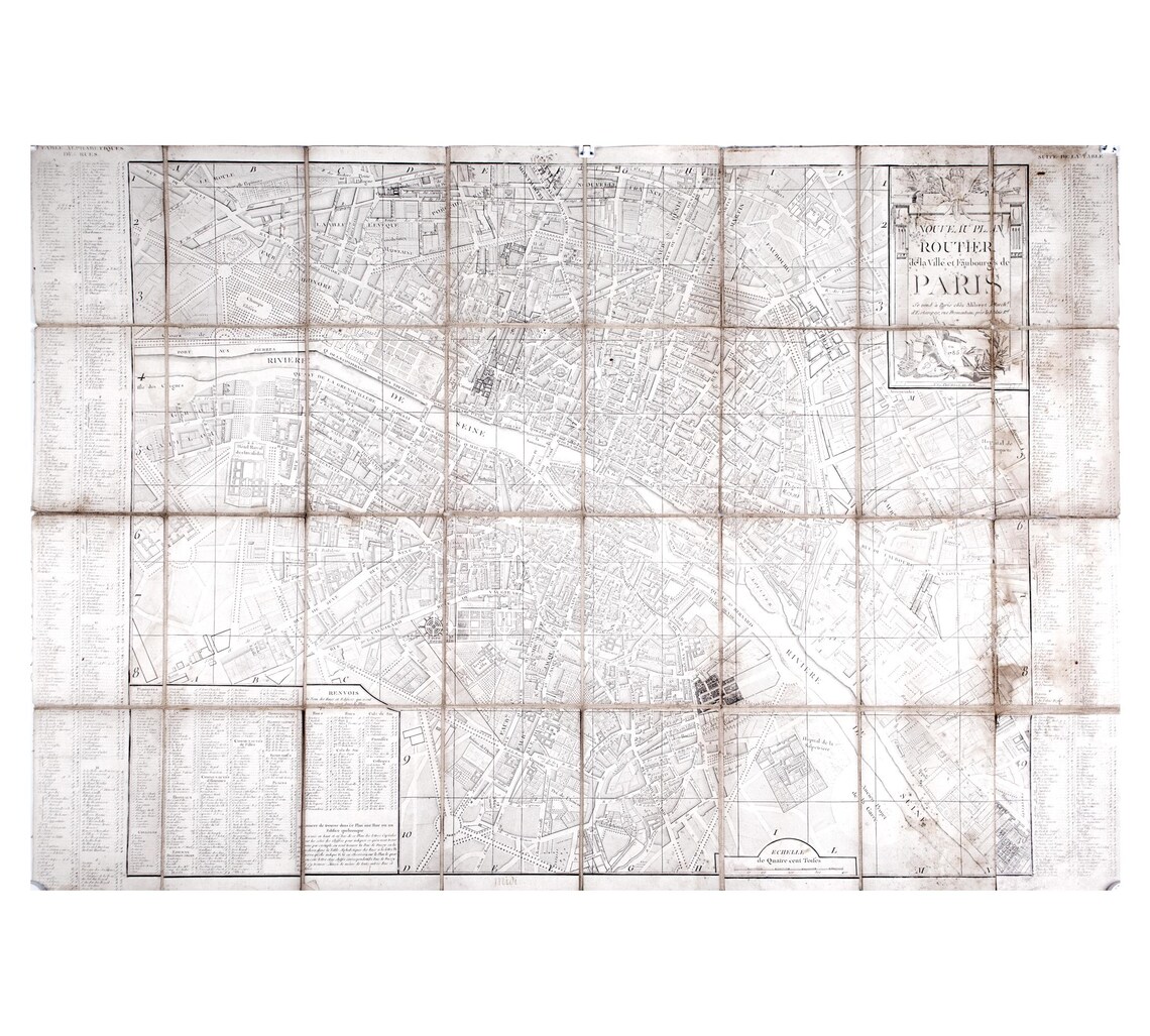 Large French Map of Paris Plan Routier De La Ville Et Faubourg 1785 ...