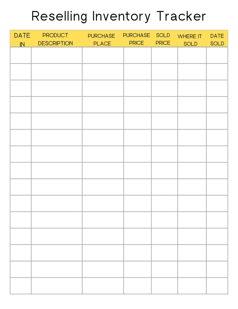 Reselling Inventory Sheet - Etsy