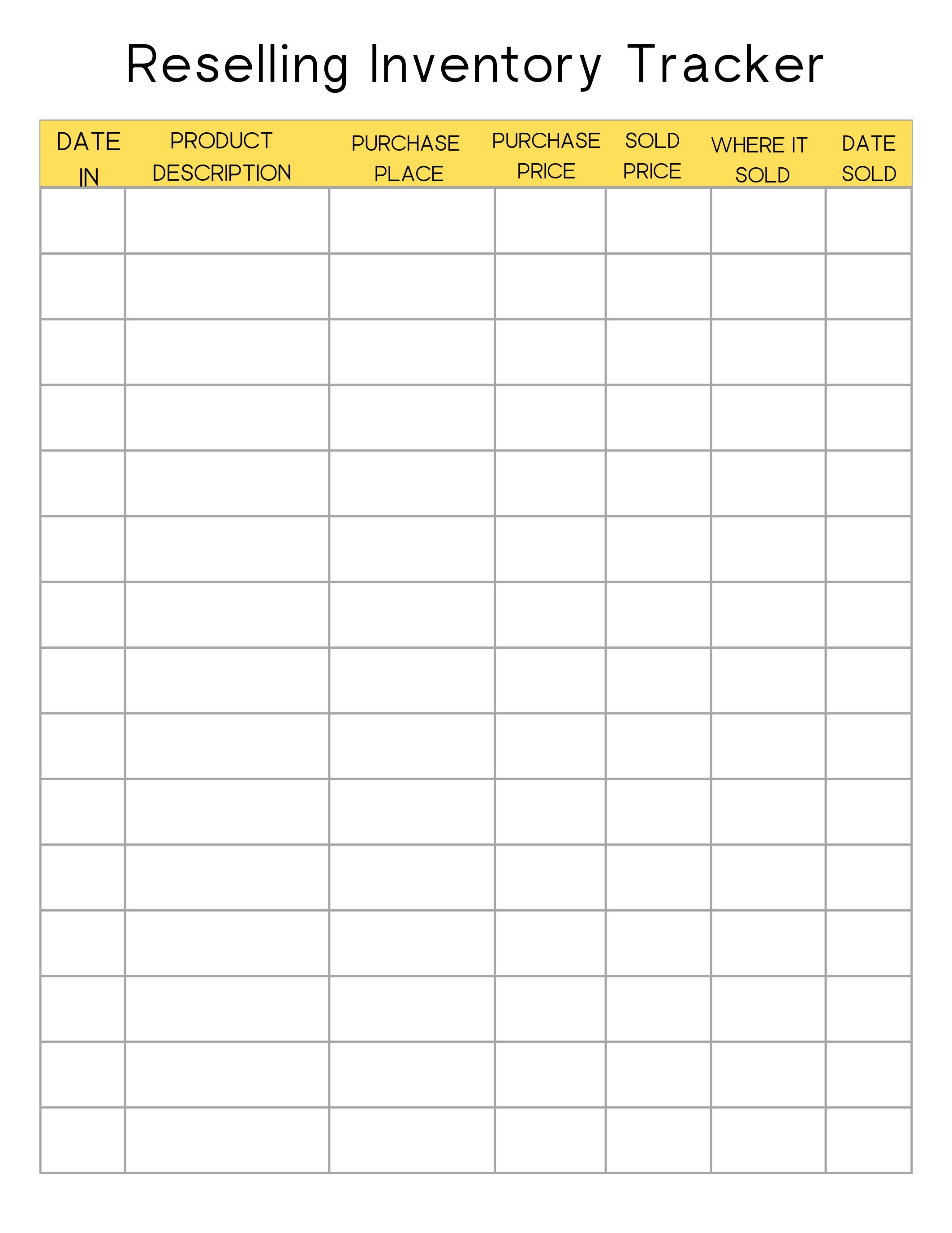 Reselling Inventory Sheet - Etsy