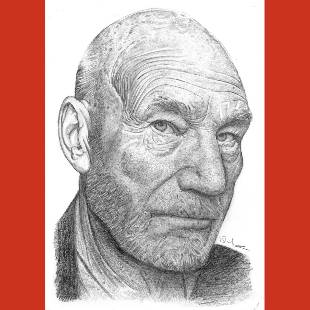 A3 Original Pencil Drawing of Patrick Stewart, Star Trek Generations ...