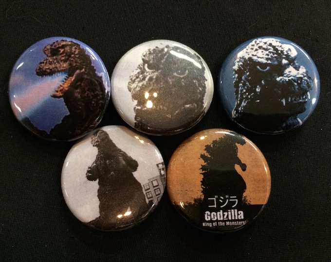 Godzilla Pins or Clip on Buttons Magnets Keychains Godzilla Birthday ...