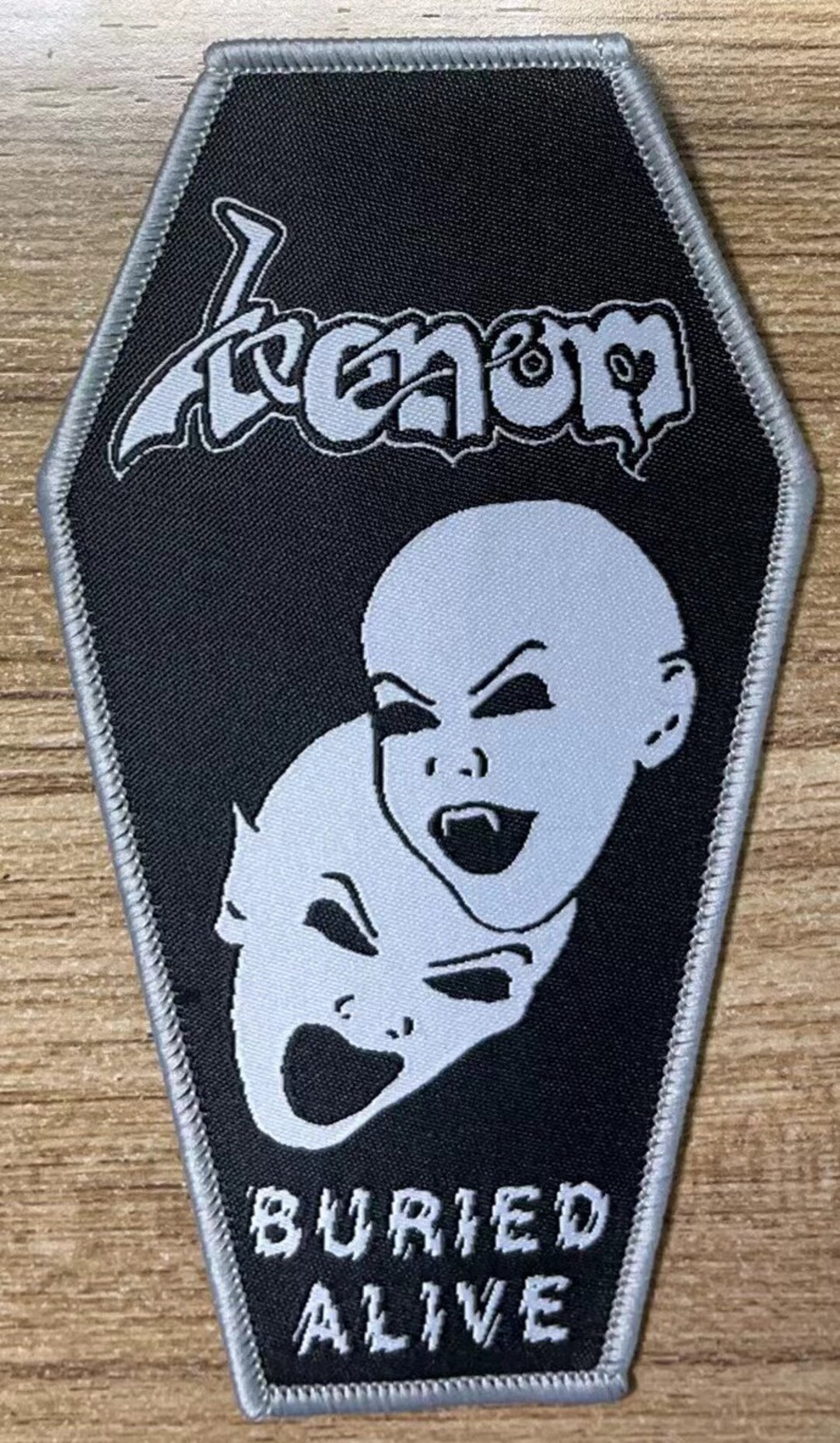 VENOM Buried Alive Coffin Shaped Woven Patch Heavy Metal Death Black ...