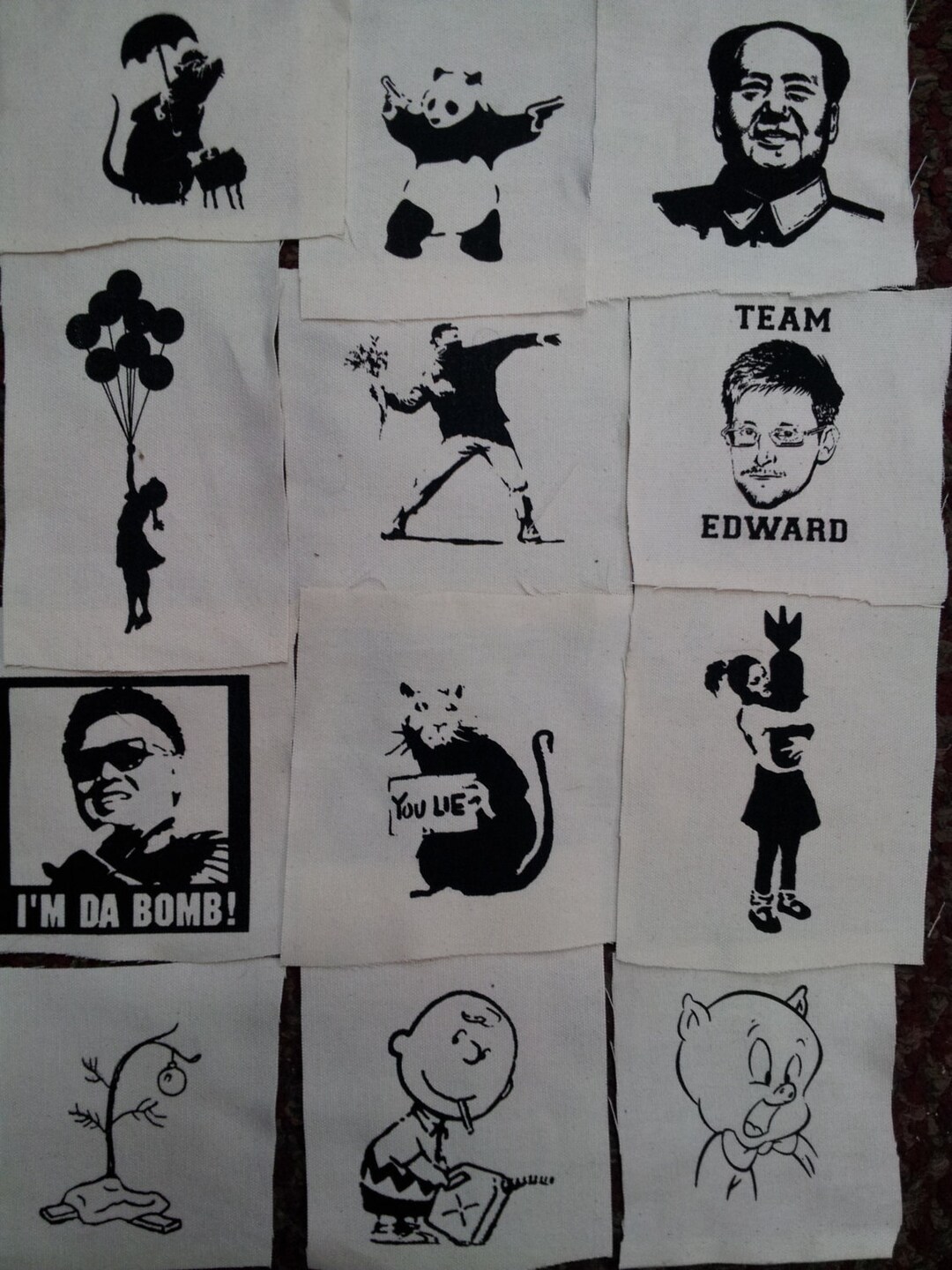 Banksy Charlie Brown Porky Pig Cult Cartoon Novelty Humor Funny Patches ...