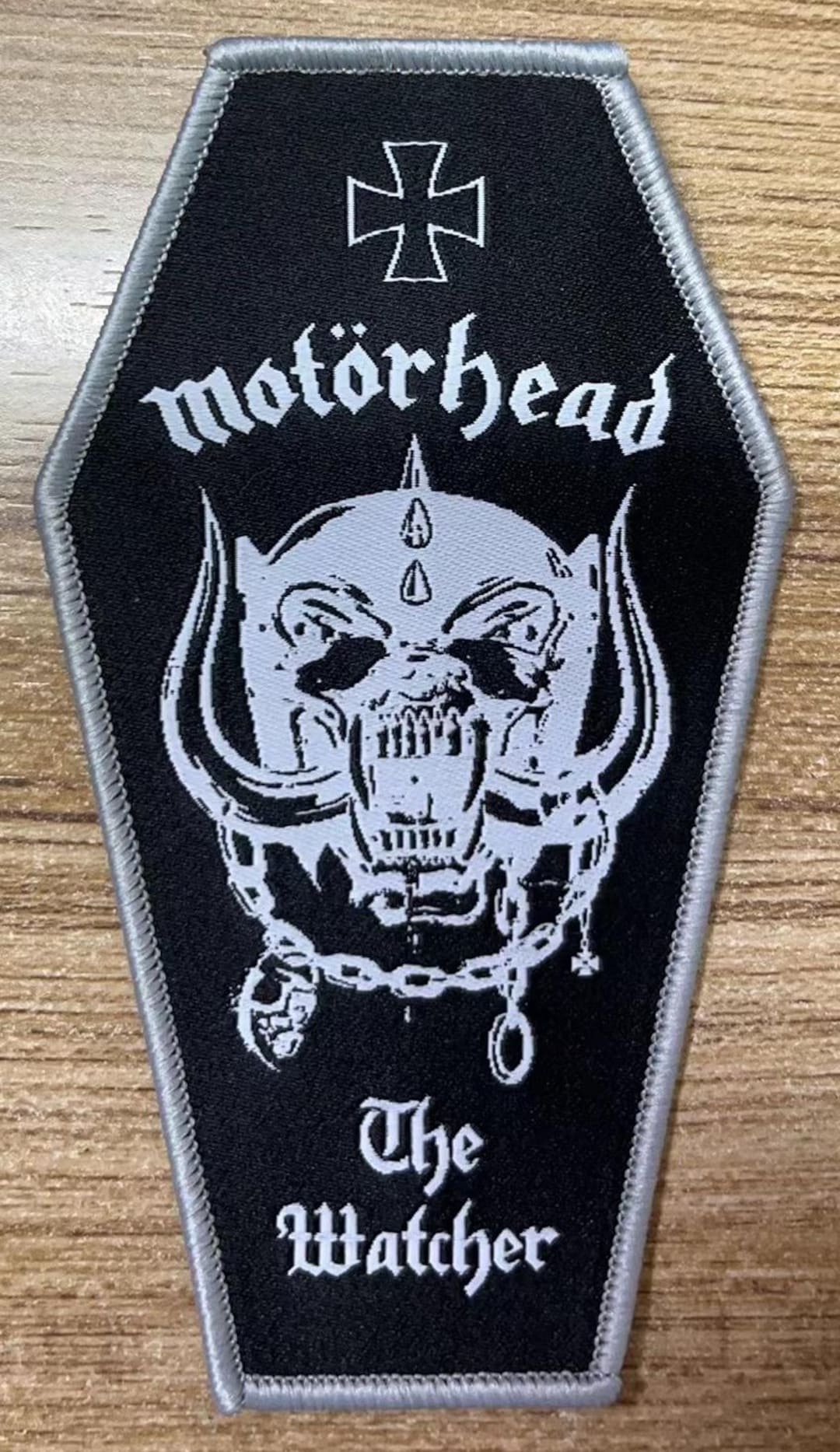 Motorhead Watcher Coffin Shaped Woven Patch Heavy Metal Death Black Thrash Speed Grindcore Crust ...