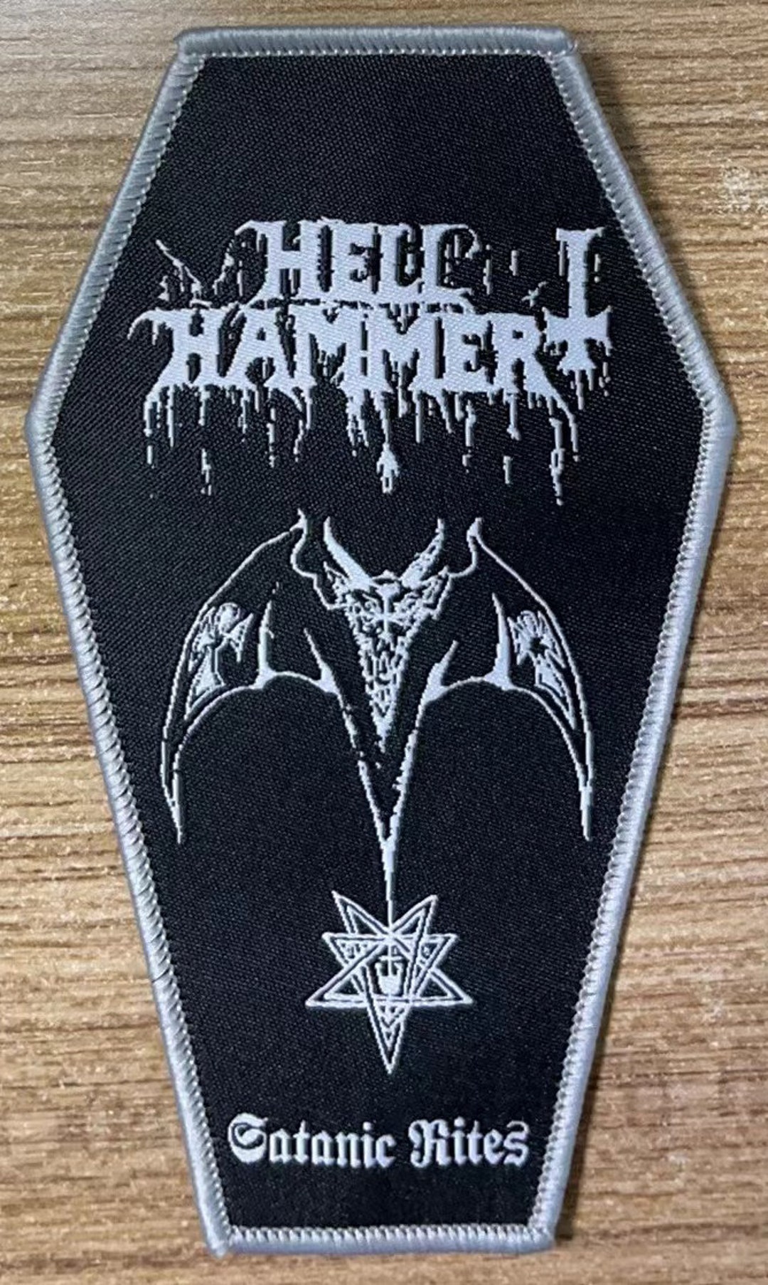 HELLHAMMER Satanic Rites Coffin Shaped Woven Patch Heavy Metal Death ...