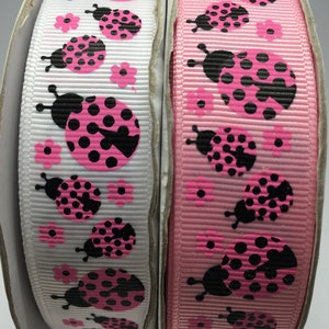 3 Yards 7/8 Pink Ladybug With Black Polka Dots on White - Etsy