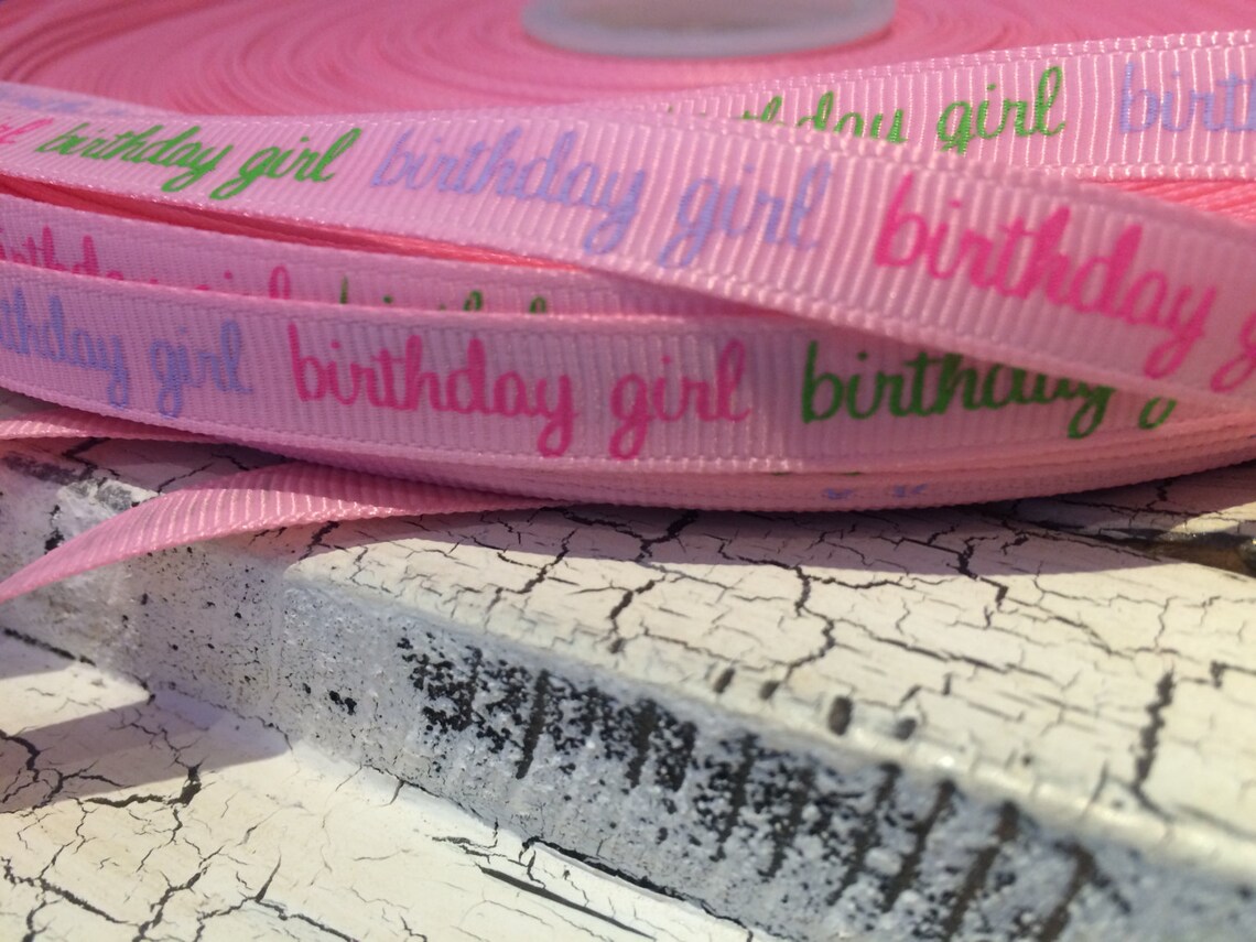 3 Yards 3/8 BIRTHDAY GIRL on Pink Grosgrain Ribbon - Etsy