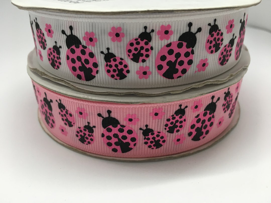 3 Yards 7/8 Pink Ladybug With Black Polka Dots on White - Etsy