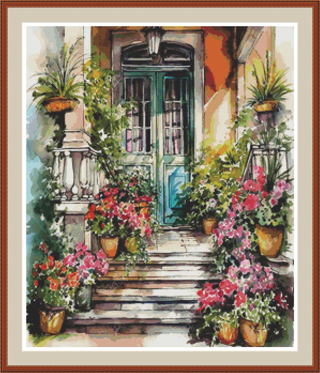 Front Porch 1 Cross Stitch Pattern: Floral Entrance Embroidery PDF ...