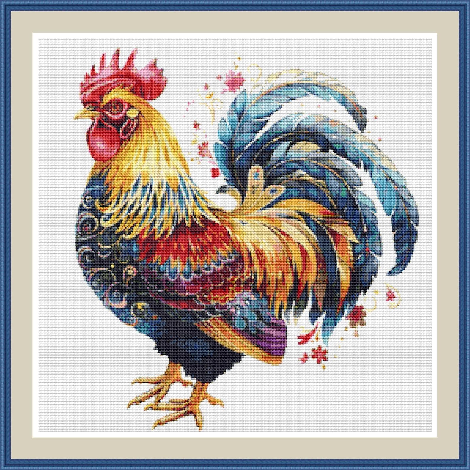 Colorful Rooster 3 Cross Stitch Pattern: Multicolor Rooster PDF ...