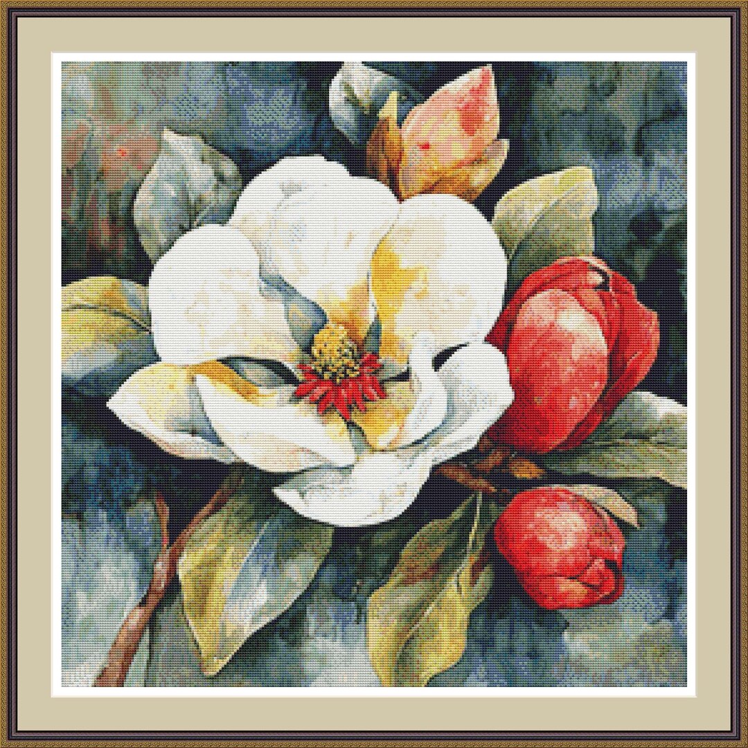 Camellia 3 Cross Stitch Pattern: White & Red Floral Botanical PDF Chart ...