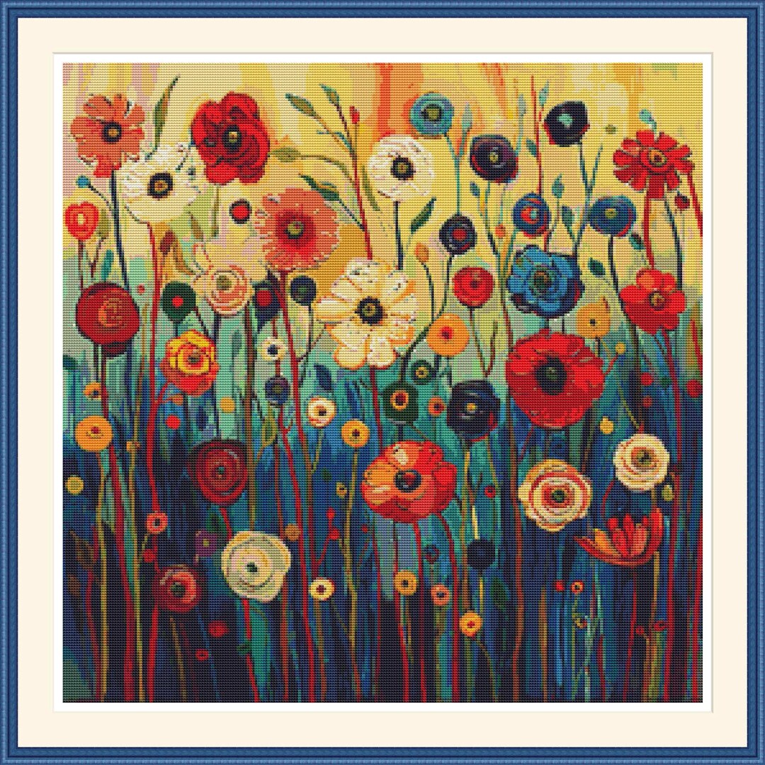 Field of Flowers 3 Cross Stitch Pattern: Colorful Modern Floral ...
