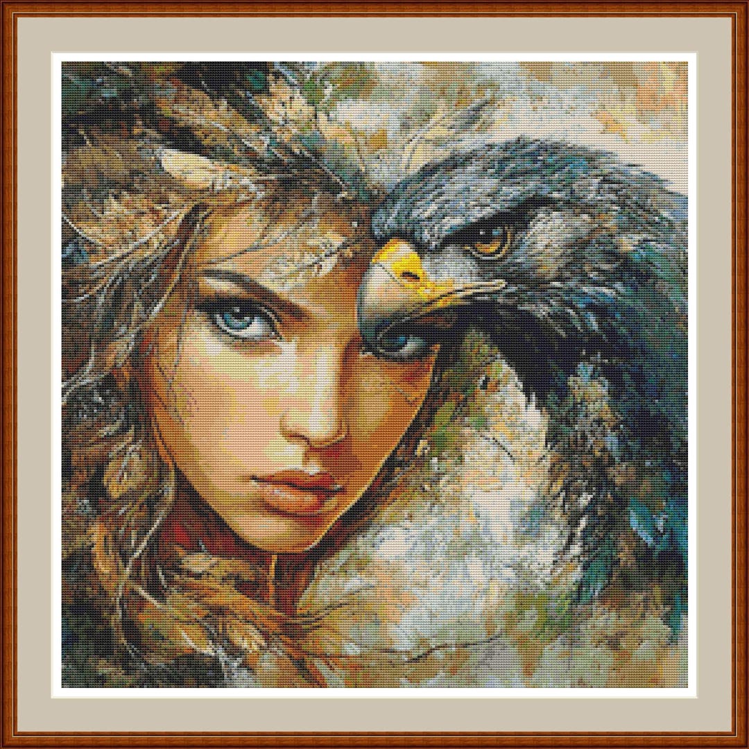 Girl With Hawk 1. Counted Cross Stitch Pattern in PDF Format, Digital ...