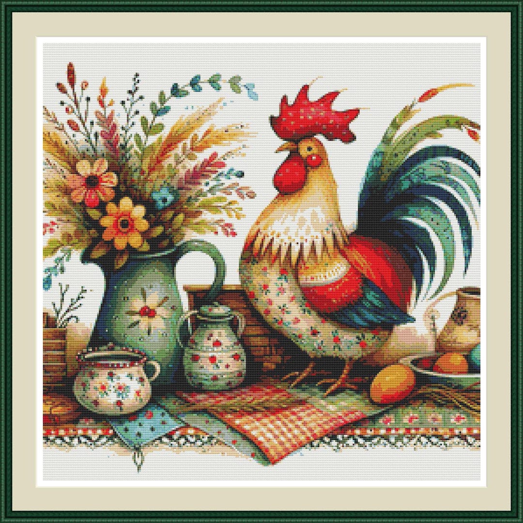 Calico Rooster 1. PDF Cross Stitch Pattern, Rooster, Flowers, Cross ...