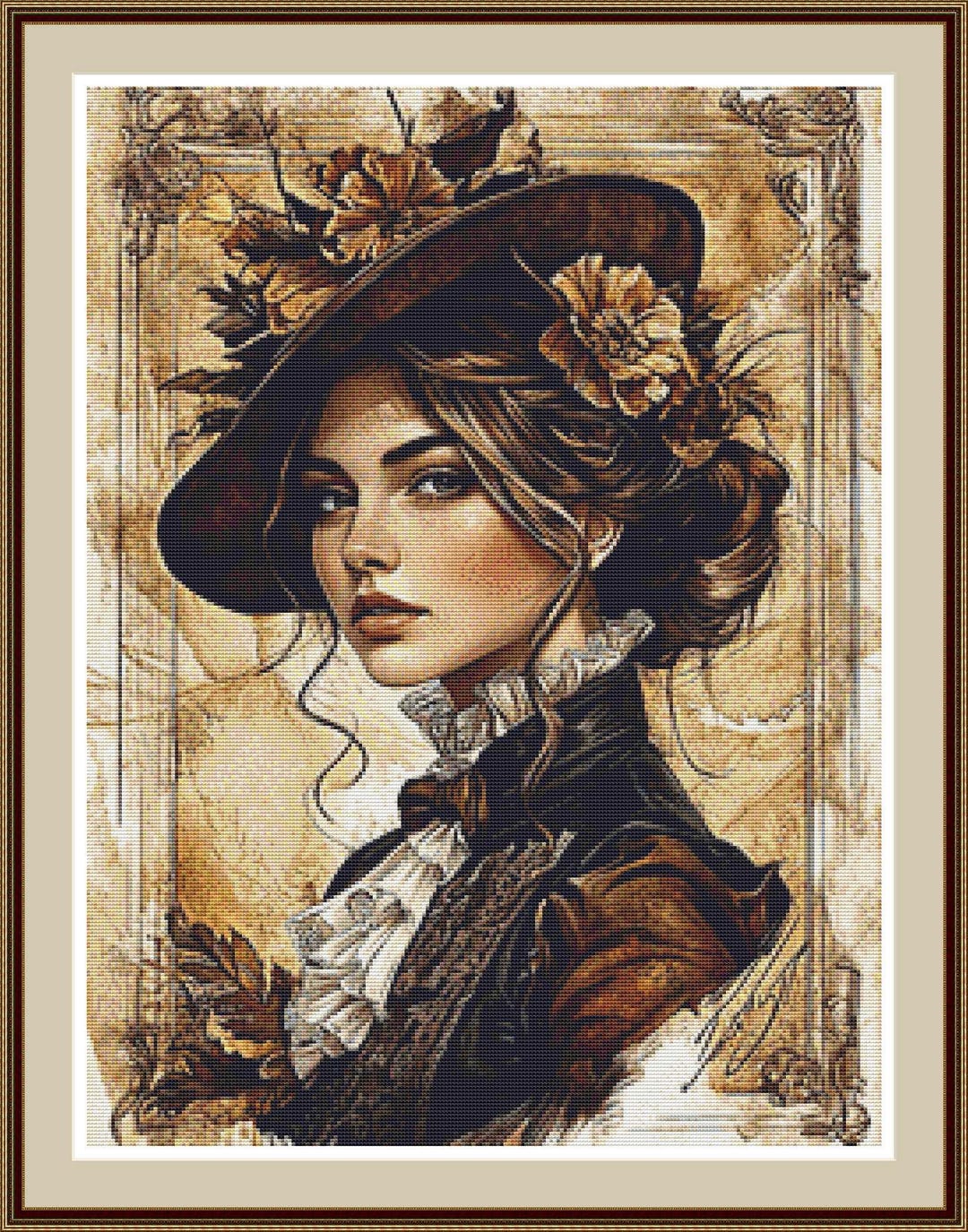 Sepia Lady 4 Cross Stitch Pattern, Vintage Woman With Hat PDF. - Etsy