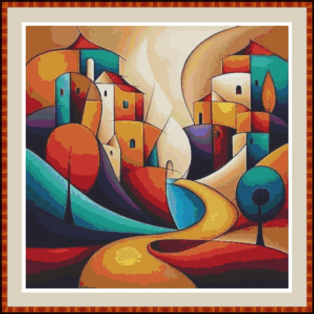 Cubist Landscape 2 Cross Stitch Pattern: Colorful Cubism Town PDF Chart ...