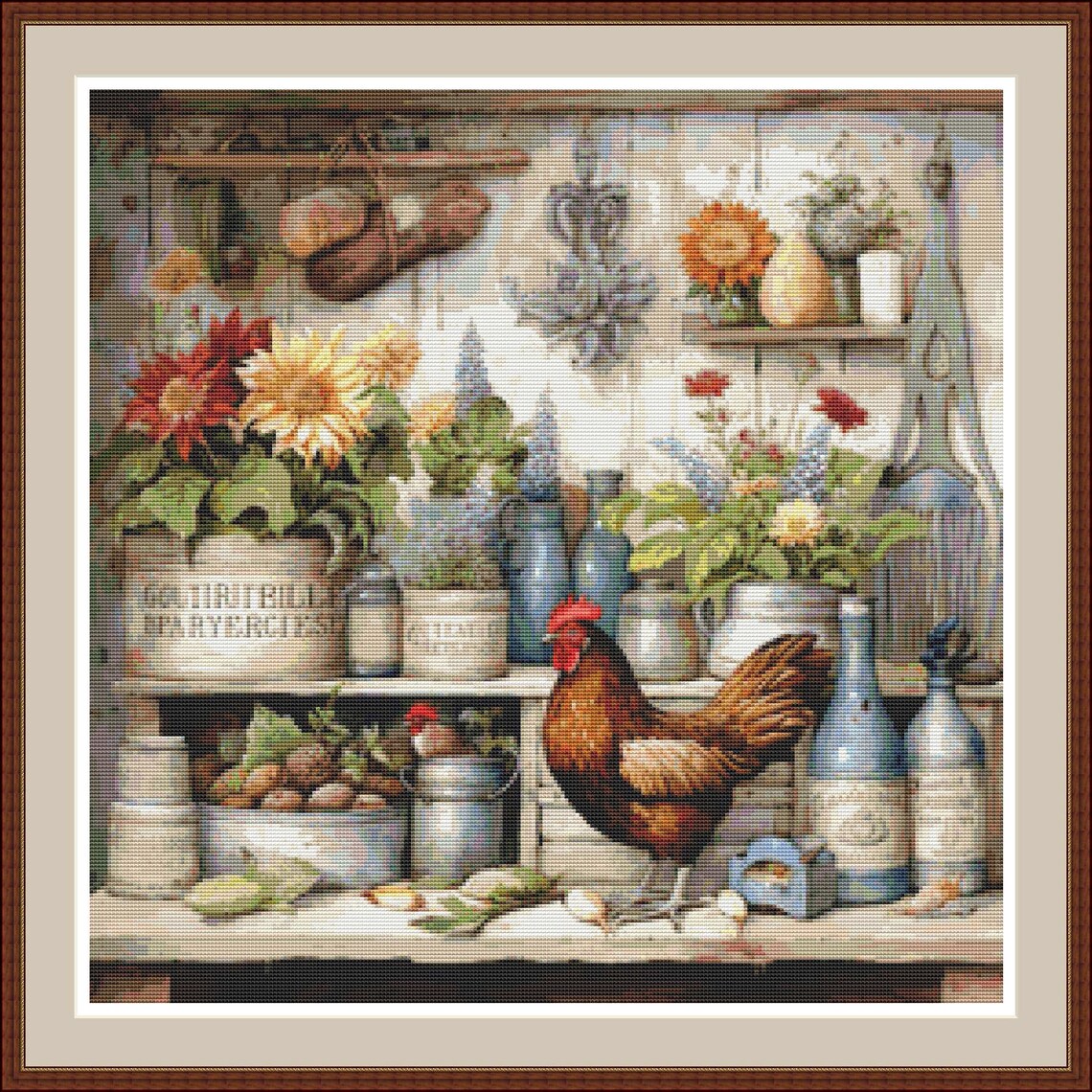 Country Life 2 Cross Stitch Pattern: Country Rooster, Vegetables ...