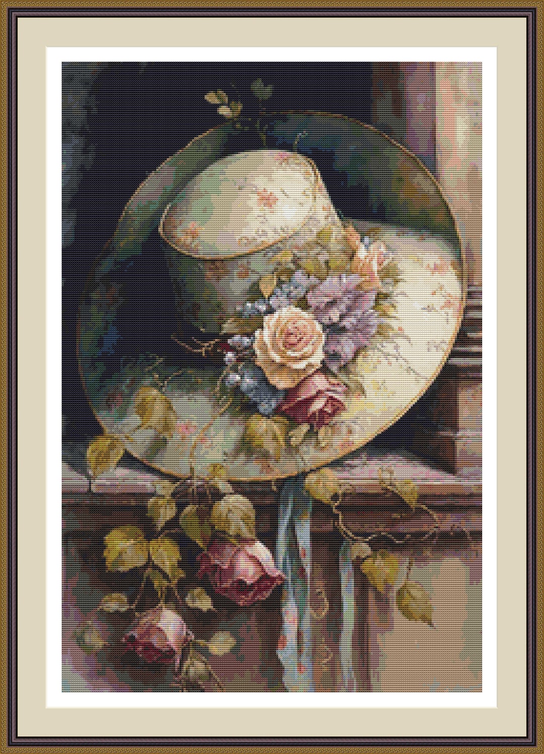 Romantic Hat 1 Cross Stitch Pattern PDF, Vintage Roses Bonnet,elegant Lady Hat Design. - Etsy