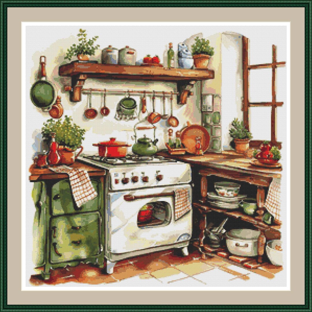 Green Kitchen 4. Cross Stitch Pattern, Counted Cross Stitch, PDF Cross ...