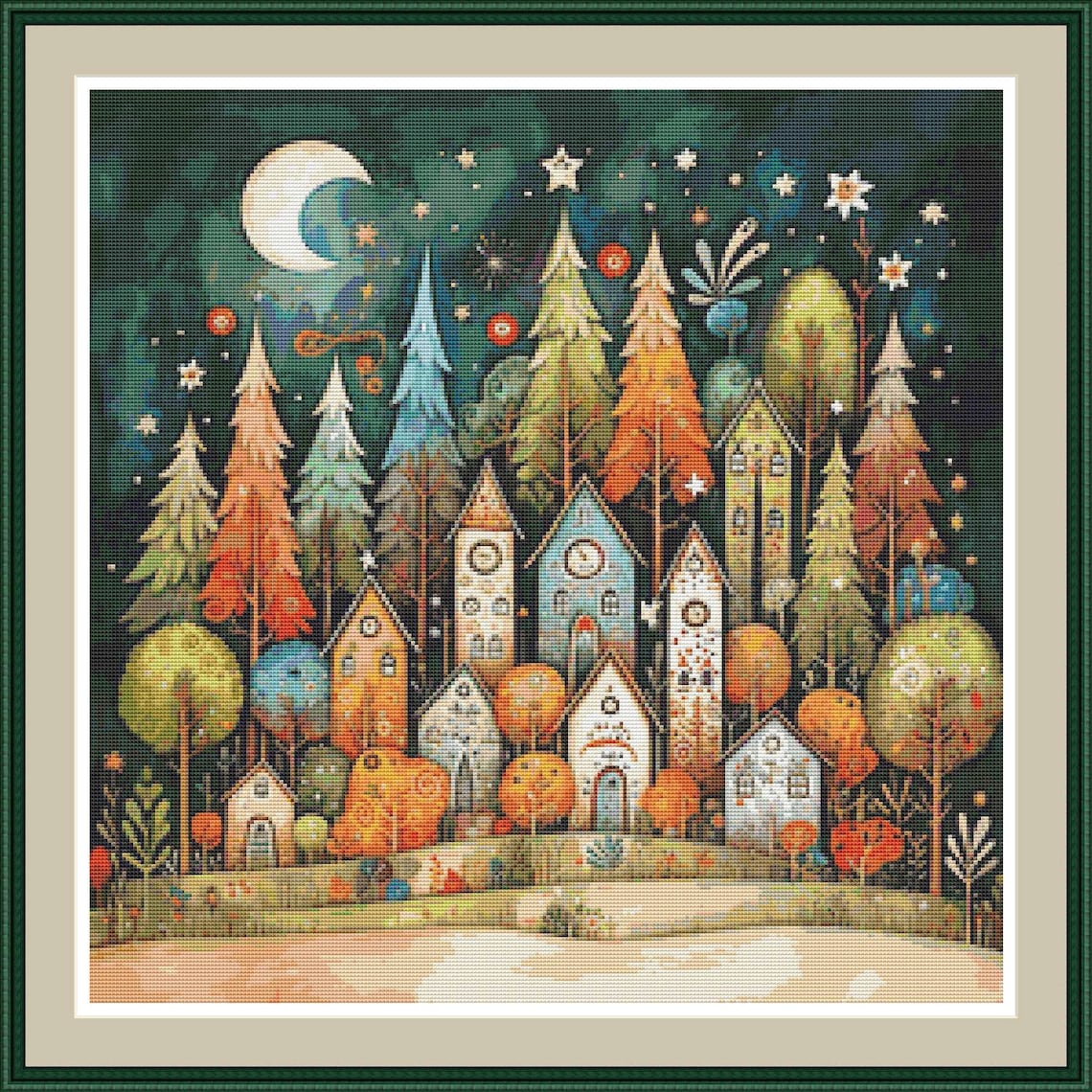 Whimsical Trees 4 Cross Stitch Pattern Whimsical Landscape Embroidery