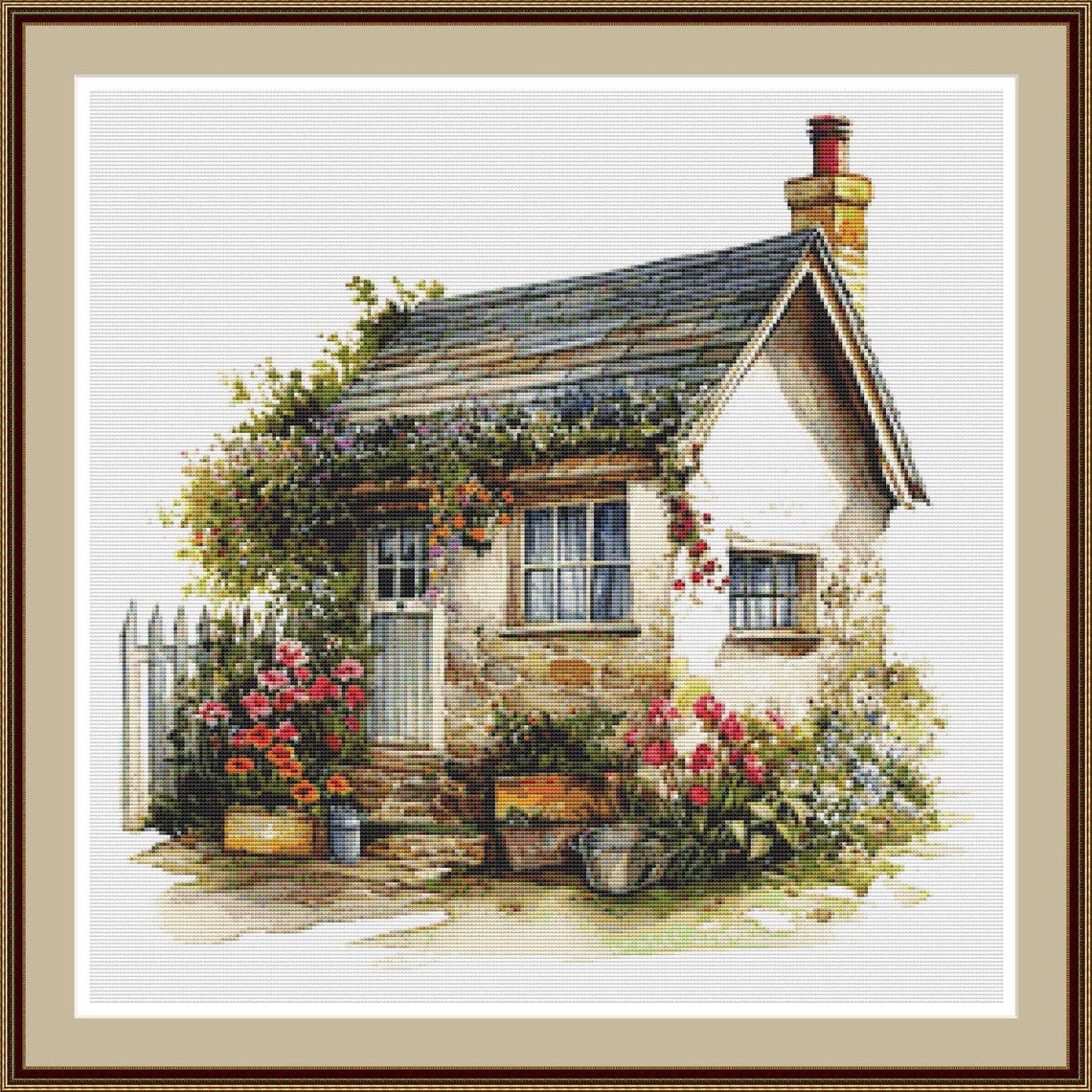 Tiny Cottage 12 Cross Stitch Pattern: Floral Engkish Country Cottage ...