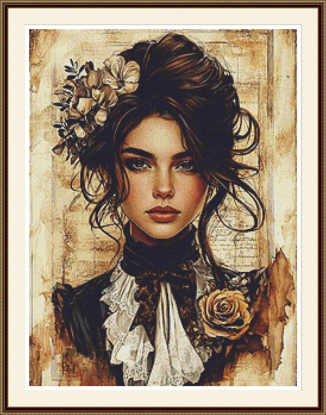 Sepia Lady 2 Cross Stitch Pattern, Vintage Woman Portrait PDF Chart. - Etsy