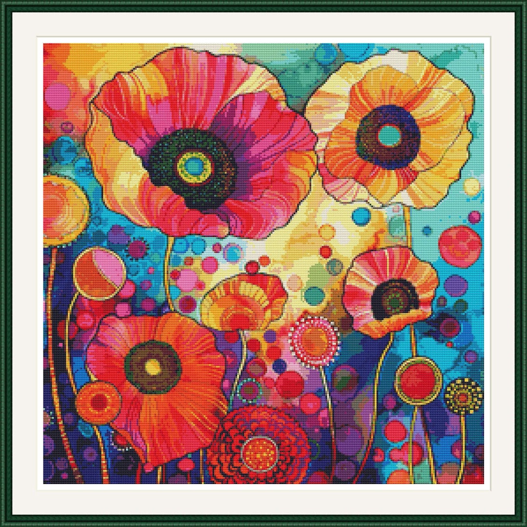 Colorful Flowers 3 Cross Stitch Pattern: Bright Floral Embroidery PDF ...