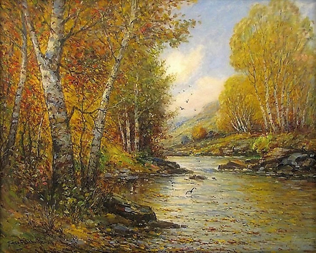 Fall River Landscape Cross Stitch Pattern Counted Cross Stitch Hand Embroidery Pattern PDF Cross ...