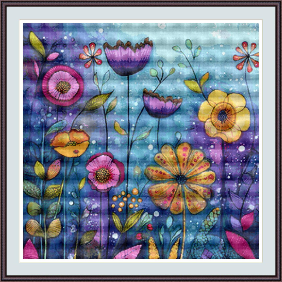 Quirky Flowers 2 Cross Stitch Pattern: Floral Embroidery PDF Chart. - Etsy