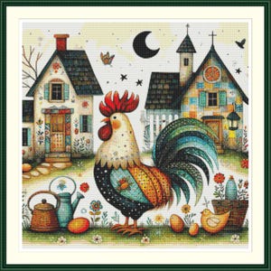 Calico Rooster 3 Cross Stitch Pattern: Cottages Flowers (PDF Digital ...