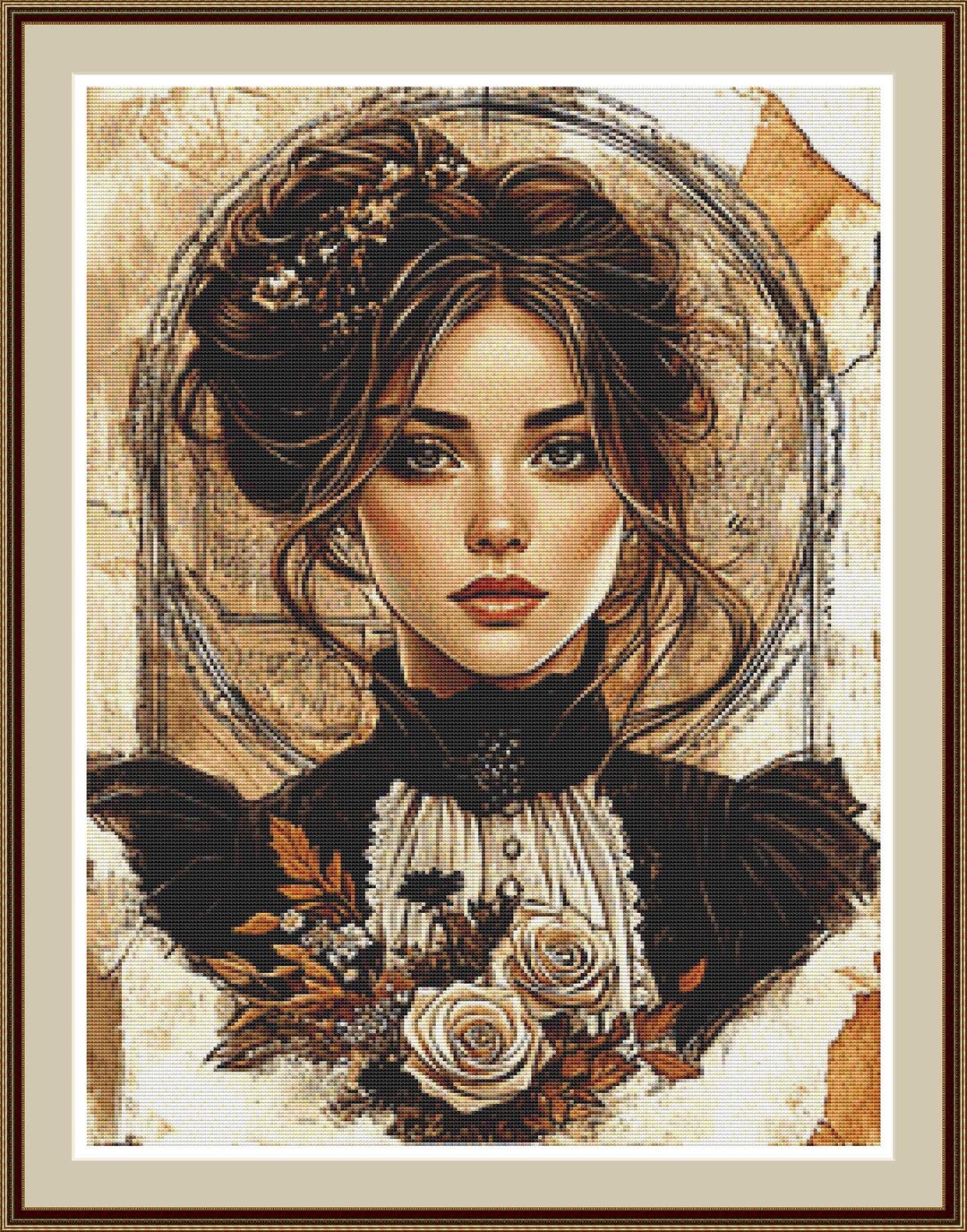 Sepia Lady 1. Counted Cross Stitch Pattern, PDF Cross Stitch, Hand ...