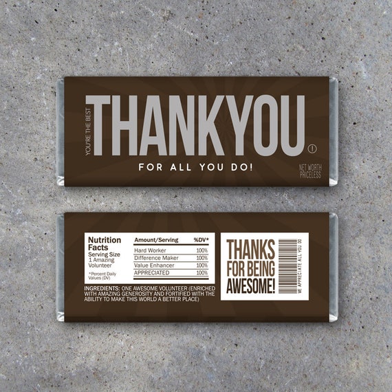 VOLUNTEER APPRECIATION GIFT – Printable "Thank You" Candy Bar Wrappers ...