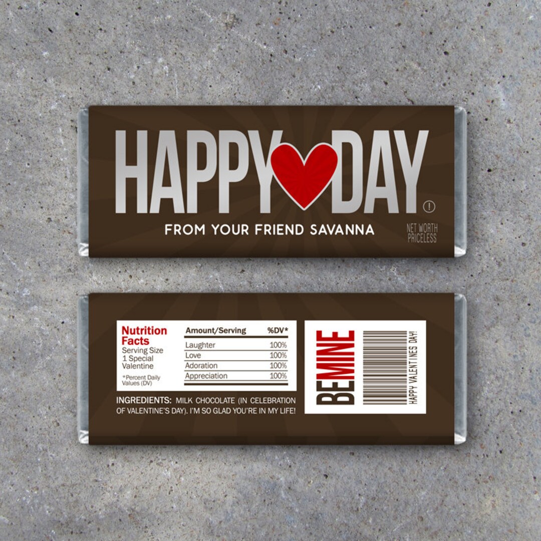 Personalized HAPPY VALENTINE'S DAY Candy Bar Wrappers Printable Custom ...