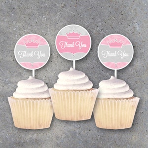 PRINCESS Baby Shower Tags & Cupcake Toppers Instant Download 2 Circles ...