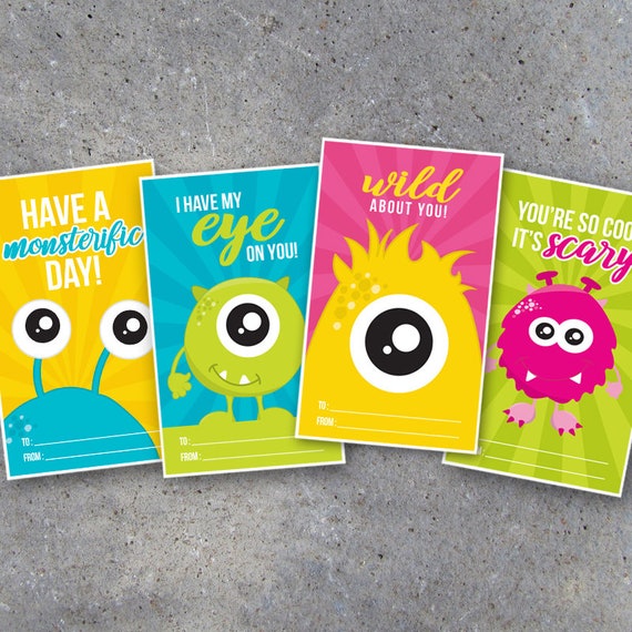 Monster Valentine's Day Card for Kids - Printable Valentines cards for ...