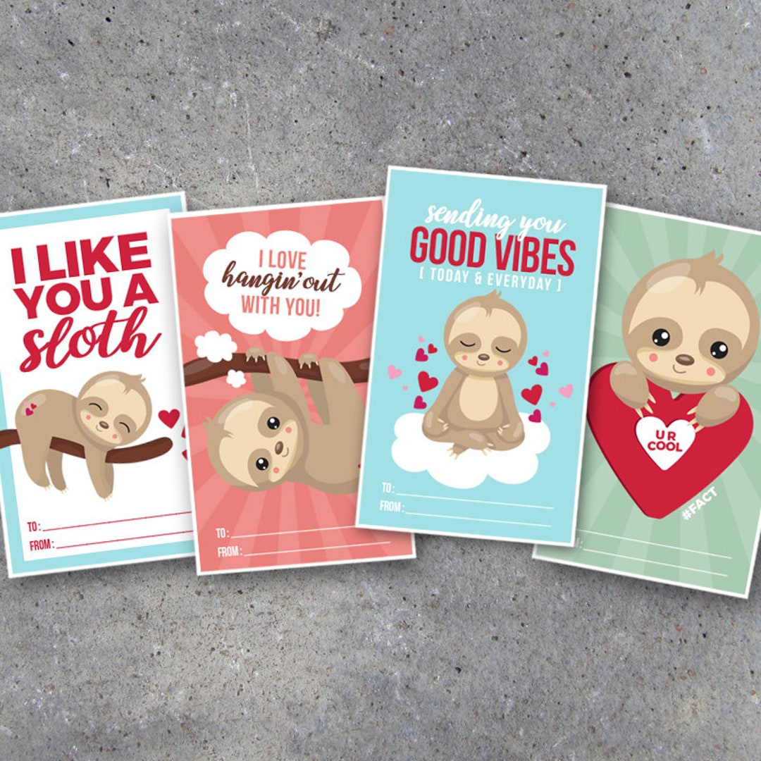 Sloth Valentine's Day Card for Kids Printable Valentines Cards Great ...