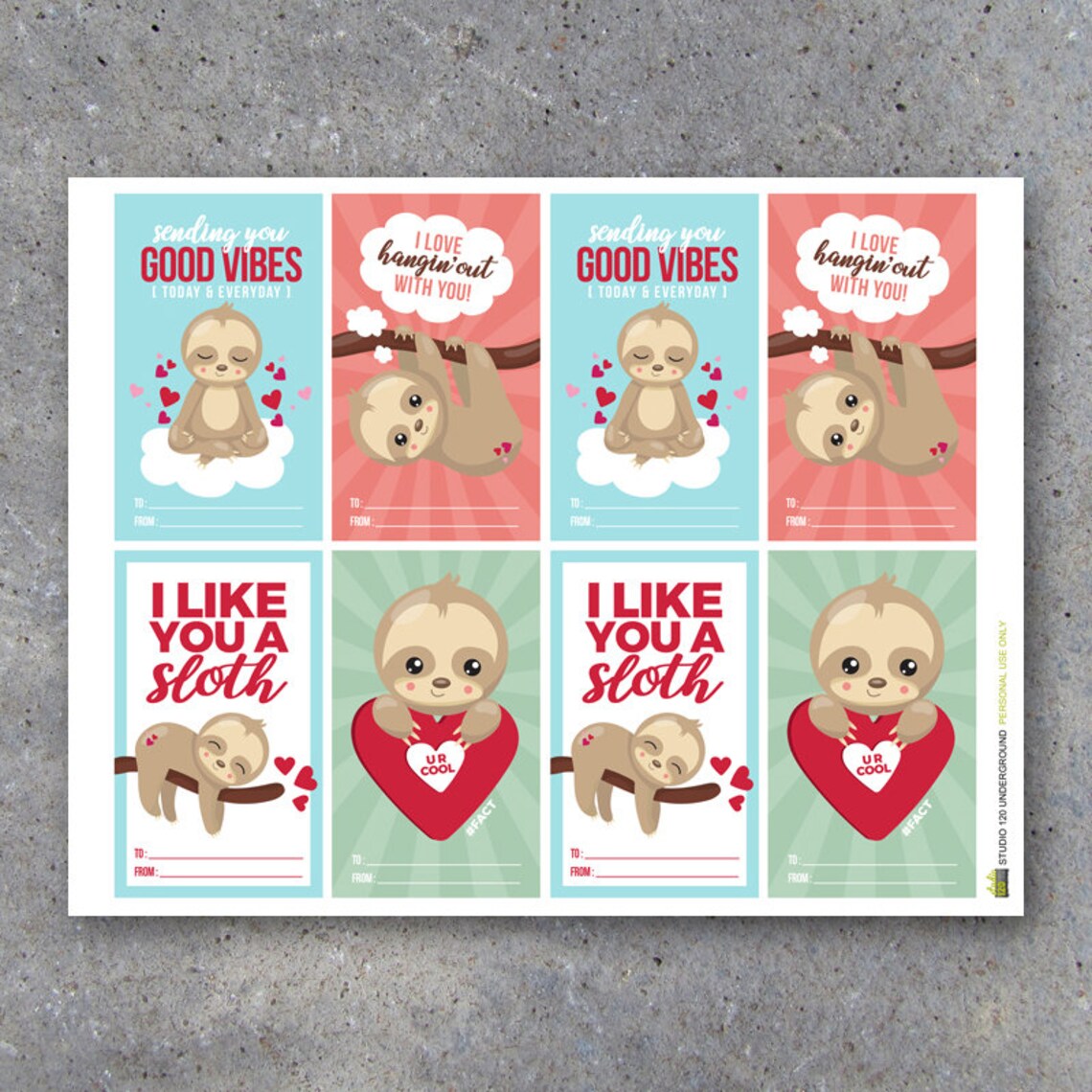Sloth Valentine's Day Card for Kids Printable Valentines - Etsy