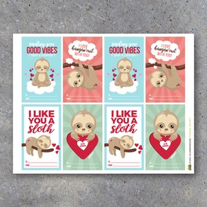 Sloth Valentine's Day Card for Kids Printable Valentines Cards Great ...