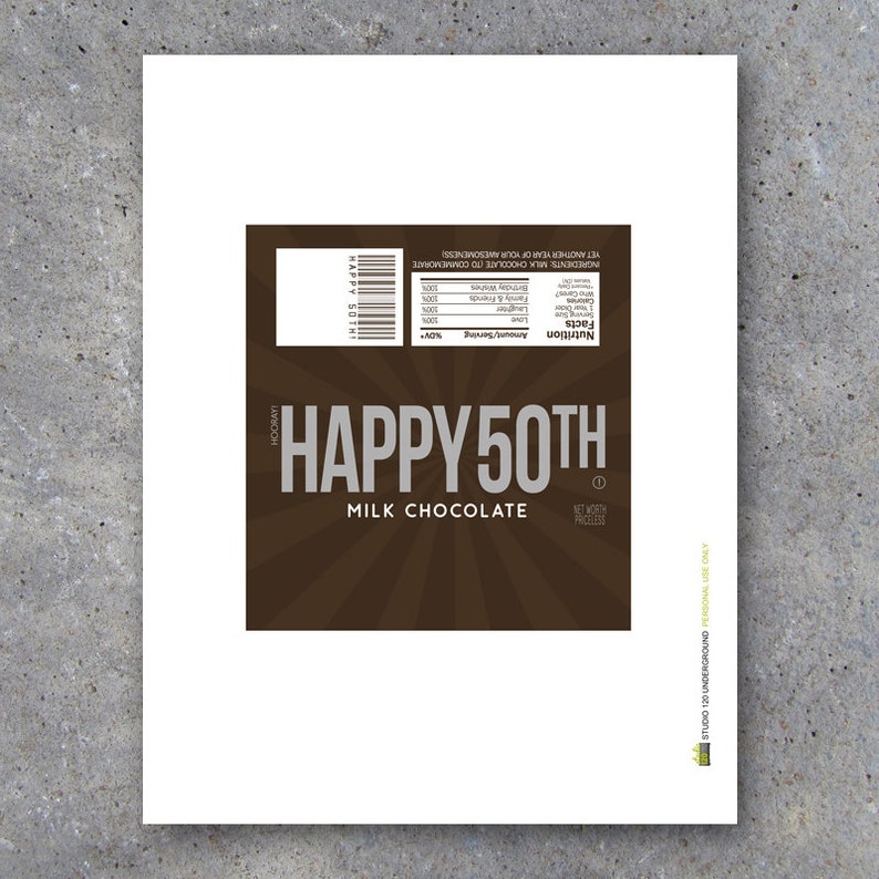 Happy 50th Candy Bar Wrappers Printable Instant Download Etsy