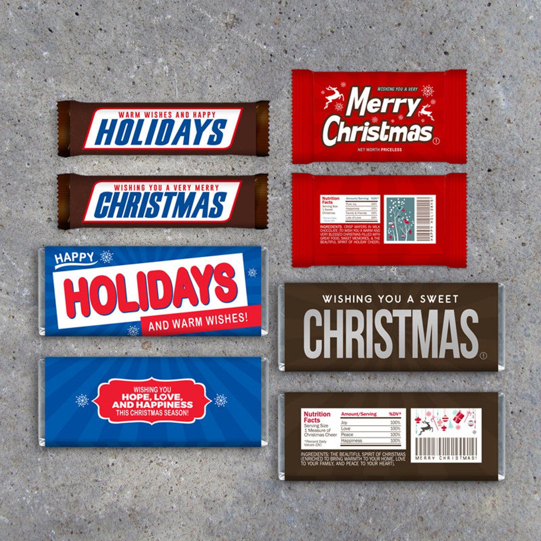 Merry Christmas / Happy Holidays Candy Bar Wrapper Collection Printable ...