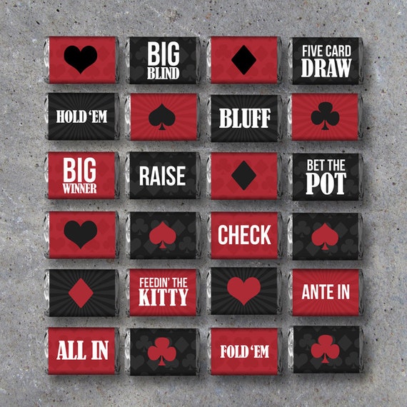 Poker Night Mini Candy Bar Wrappers – 24 Designs Featuring Card Suits ...