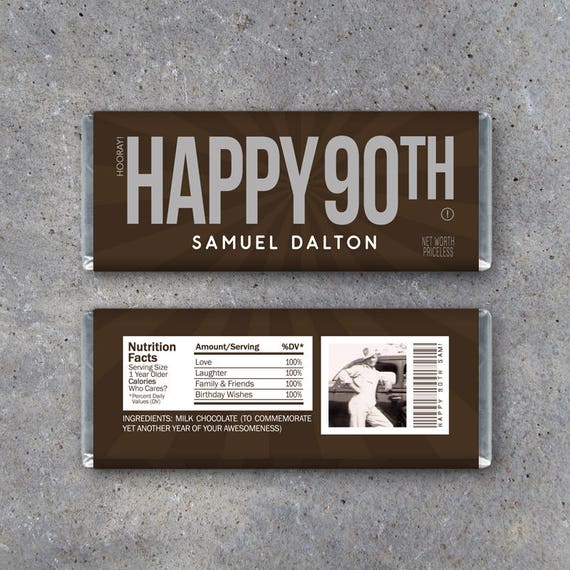 HAPPY 90TH Personalized Candy Bar Wrappers – Printable Birthday Hershey ...