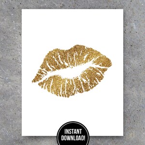 Printable Art Gold Glitter Lips Art Printable Instant Download Home ...