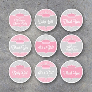 PRINCESS Baby Shower Tags & Cupcake Toppers Instant Download 2 Circles ...