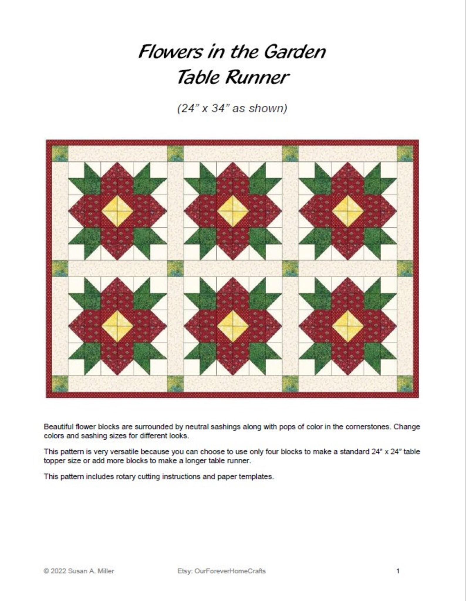 Flowers in the Garden Quilted Table Runner PDF Pattern - Etsy